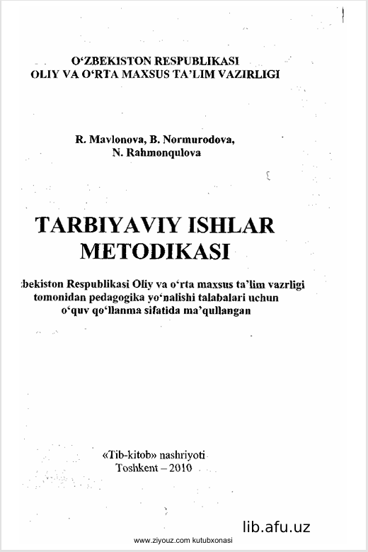 Tarbiyaviy ishlar metodikasi » lib.afu.uz Elektron Kutubxona sayti
